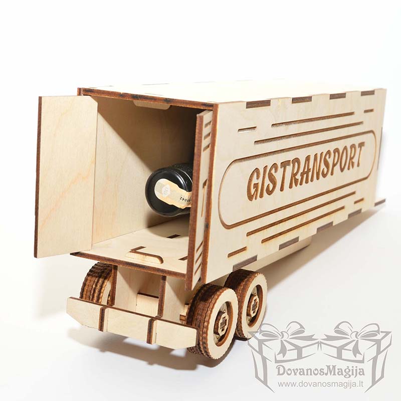 Medinė Dėžutė Vilkiko Priekaba 9x9x32cm • DovanosMagija.lt